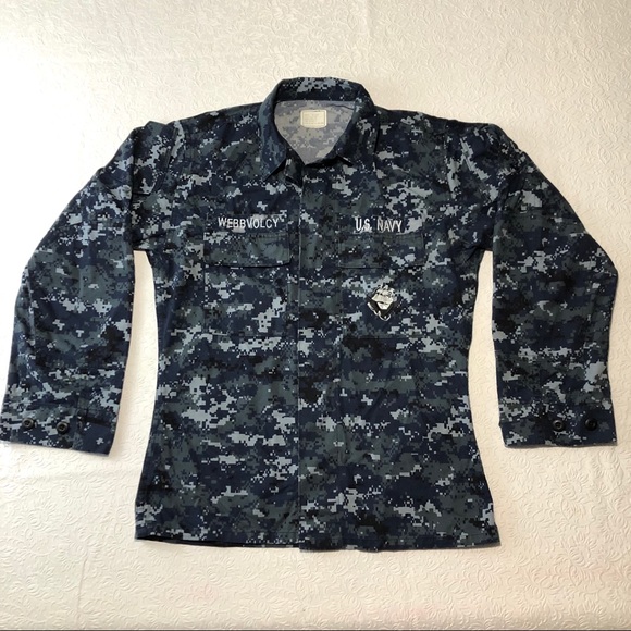 Military | Shirts | Us Navy Digital Blue Camo Shirt Working Uniform ...